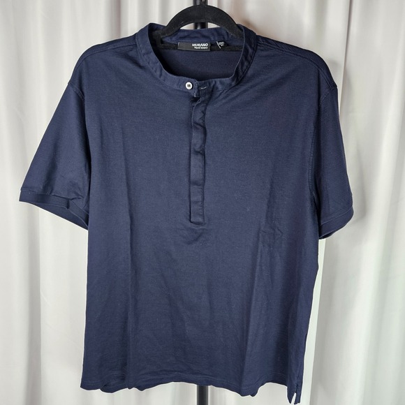 Murano | Shirts | Murano Liquid Luxury Mens Short Sleeve Navy Mandarin ...